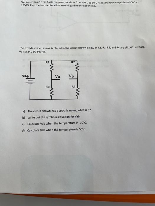 Solved You are given an RTD. As its temperature shifts from | Chegg.com