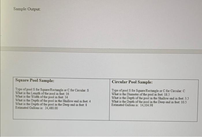 Solved Coding Pool Gallons and Conditional Statements. Write | Chegg.com