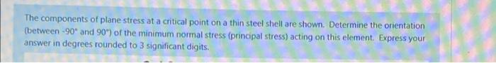 Solved The components of plane stress at a critical point on | Chegg.com