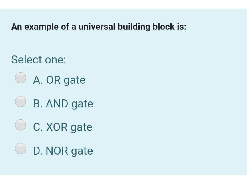 Solved An example of a universal building block is: Select | Chegg.com