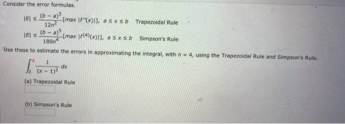 Solved Consider the error formulas. IELS (b-a) -[max | Chegg.com