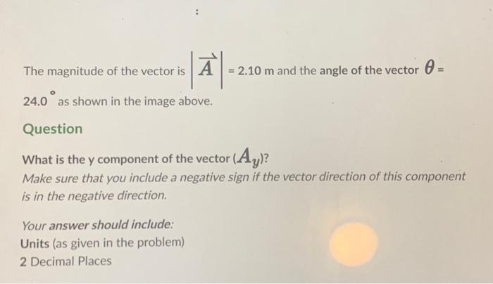Solved The magnitude of the vector is ∣A∣=2.10 m and the | Chegg.com