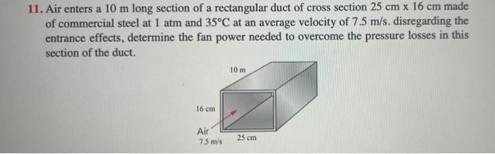 Solved 11. Air enters a 10 m long section of a rectangular | Chegg.com