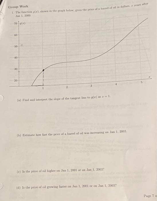 Solved Group Work 1. The function g(x), shown in the graph | Chegg.com