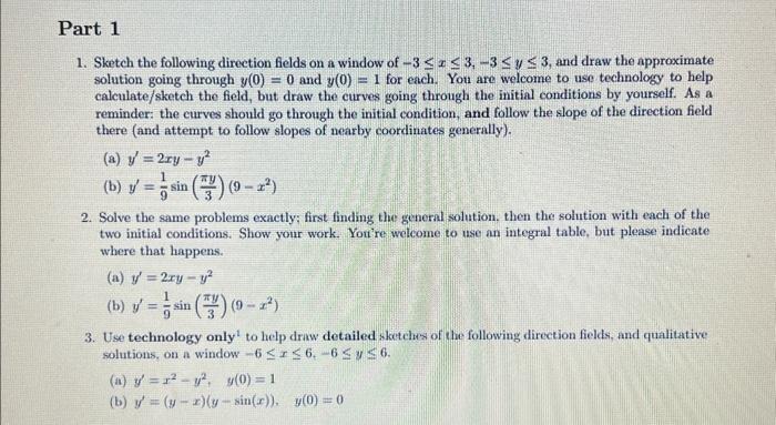 Solved 1. Sketch the following direction fields on a window | Chegg.com
