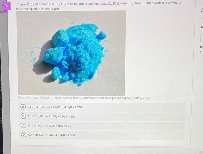 Solved Х Copper (Cu) and sulfuric acid (H2SO4) react to form | Chegg.com