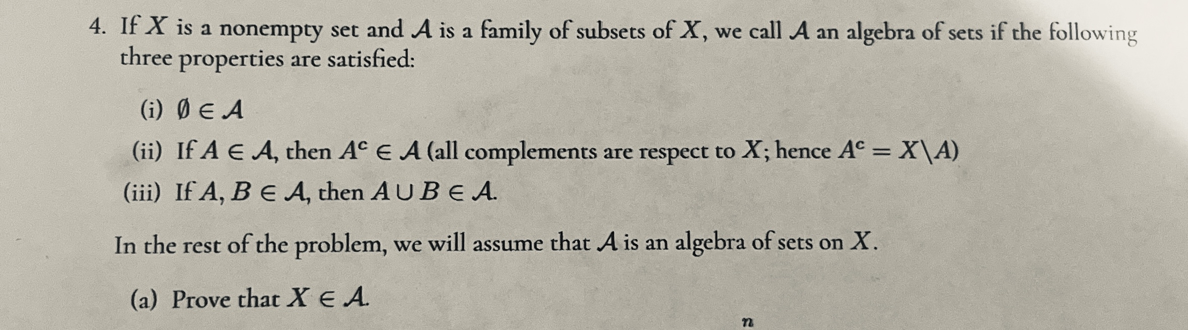 Solved If x ﻿is a nonempty set and A ﻿is a family of subsets | Chegg.com