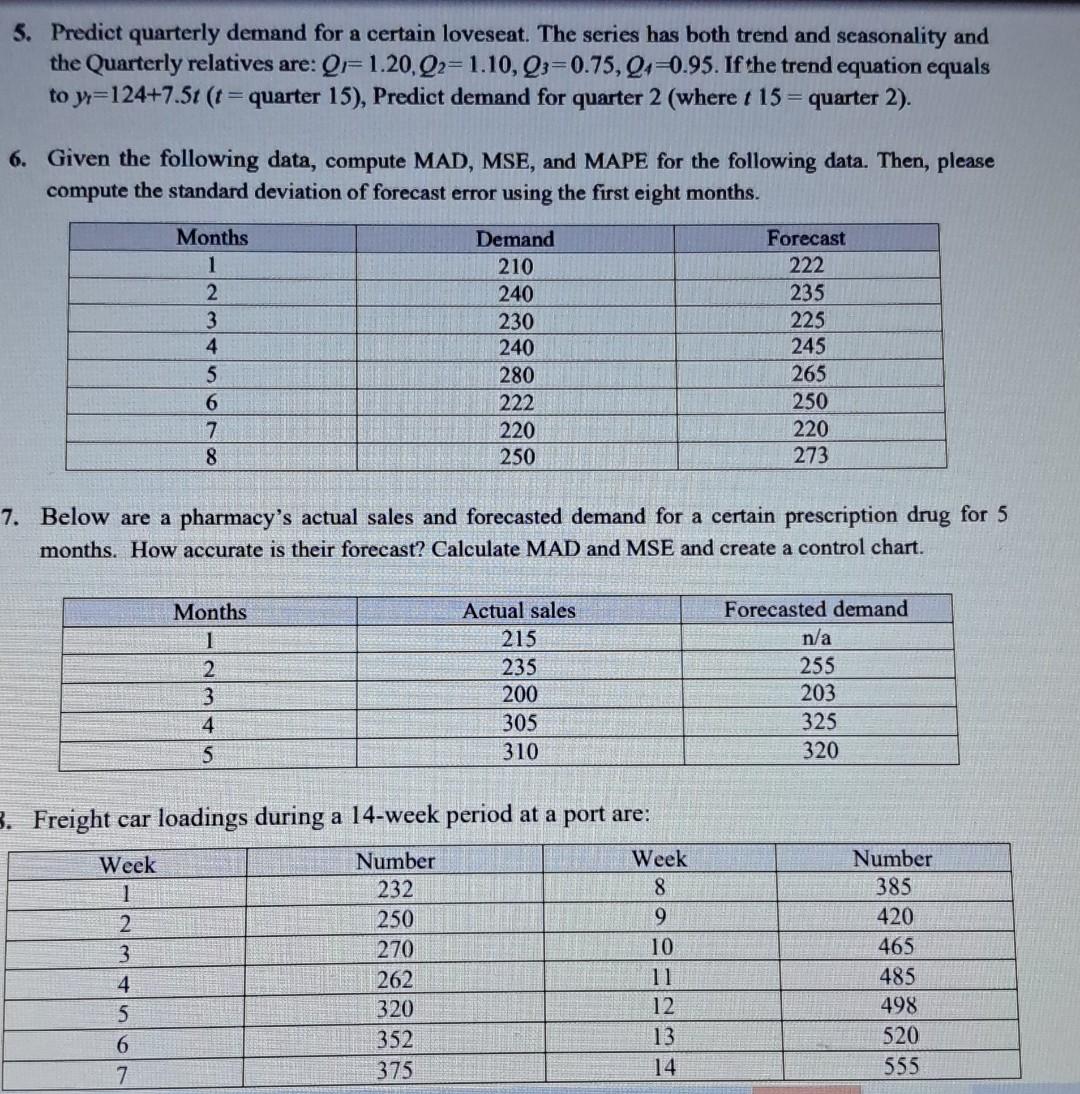 Solved a) Compute a linear trend line for freight car | Chegg.com