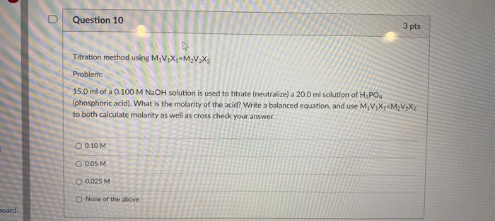 Solved Titration method using M1V1x1=M2V2x2 Problem: 15.0ml | Chegg.com