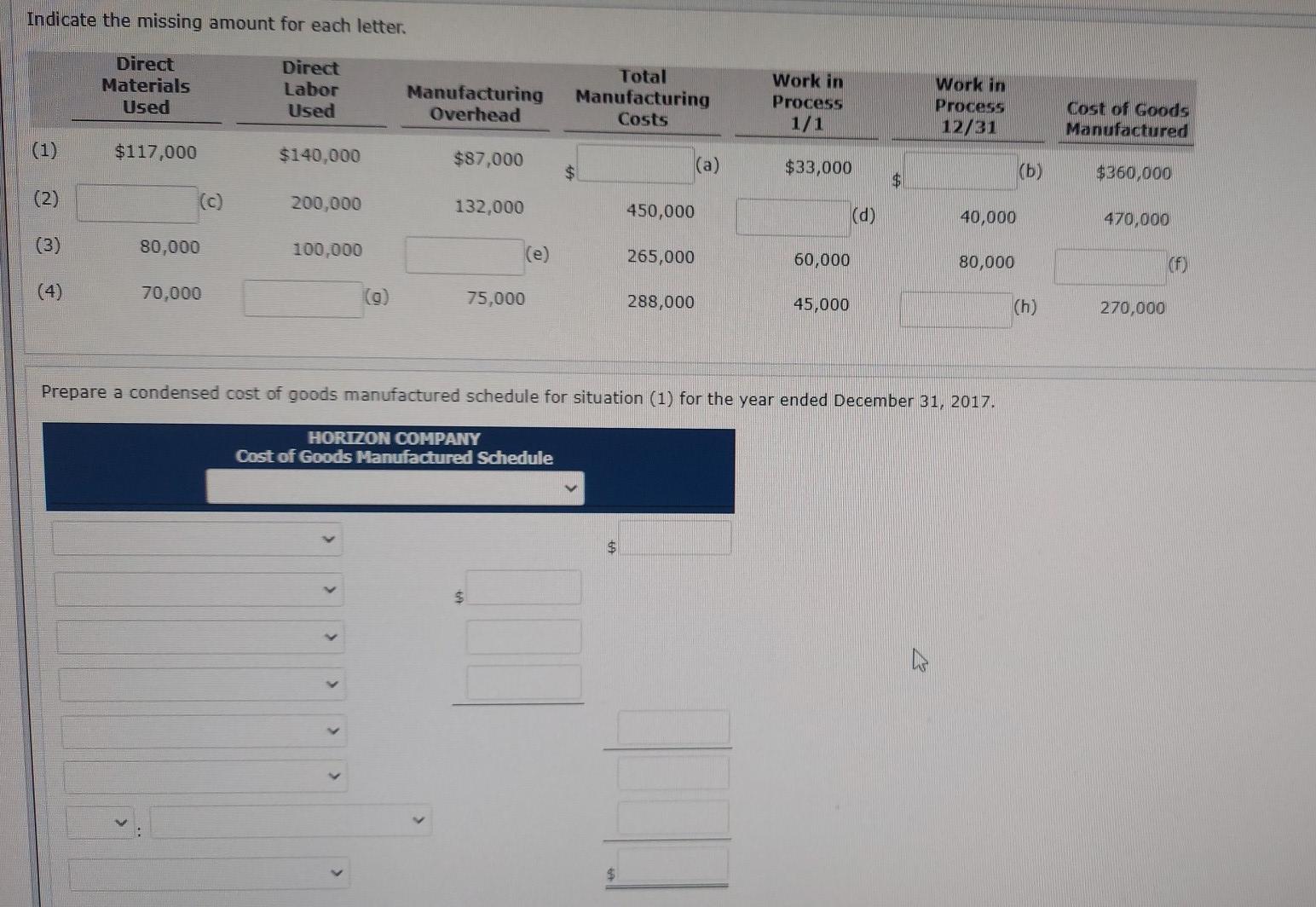 Solved Indicate the missing amount for each letter. Direct | Chegg.com