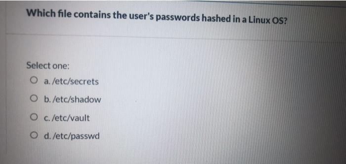 Solved Which File Contains The Users Passwords Hashed In A 1087