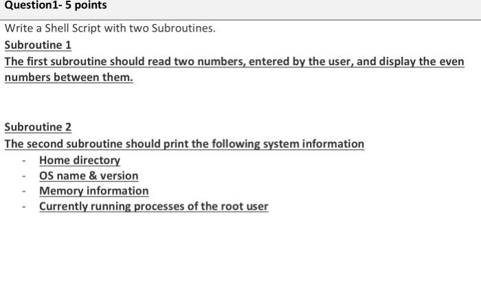 Solved Write A Shell Script With Two Subroutines Subroutine 8159