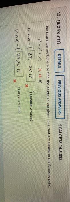 Solved 13. [0/2 Points) DETAILS PREVIOUS ANSWERS SCALCET8 | Chegg.com