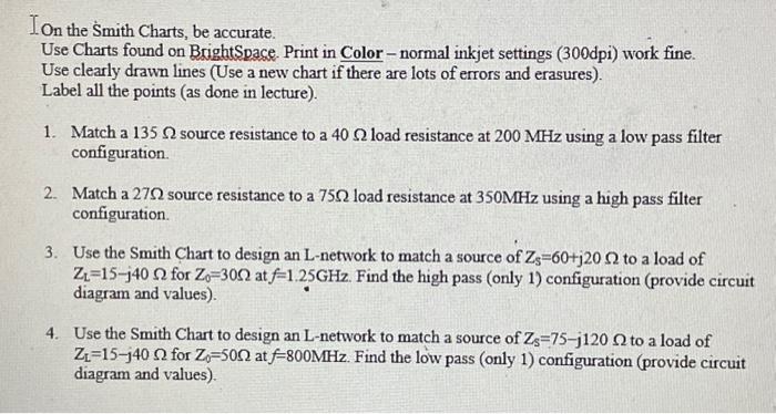 Solved Ion the Smith Charts, be accurate. Use Charts found | Chegg.com
