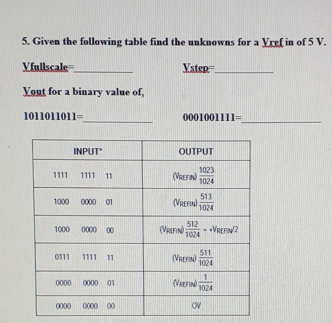 Solved 5. Given the following table find the unknowns for a | Chegg.com