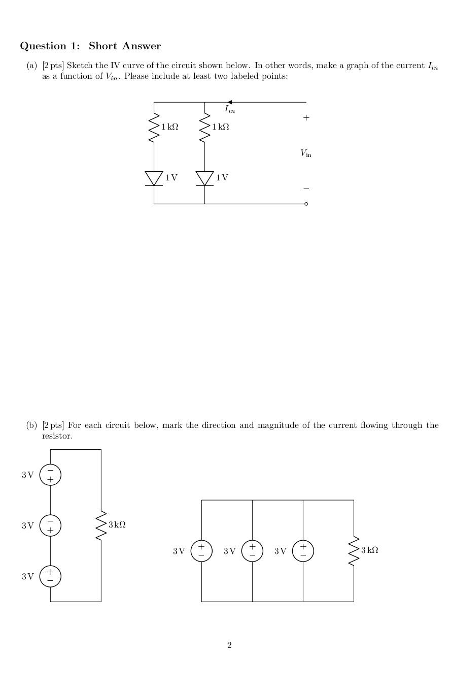Solved (a) [2 pts] Sketch the IV curve of the circuit shown | Chegg.com