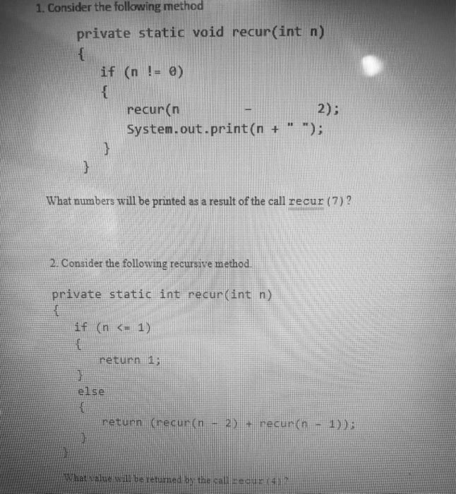Solved 1. Consider the following method What numbers will be | Chegg.com