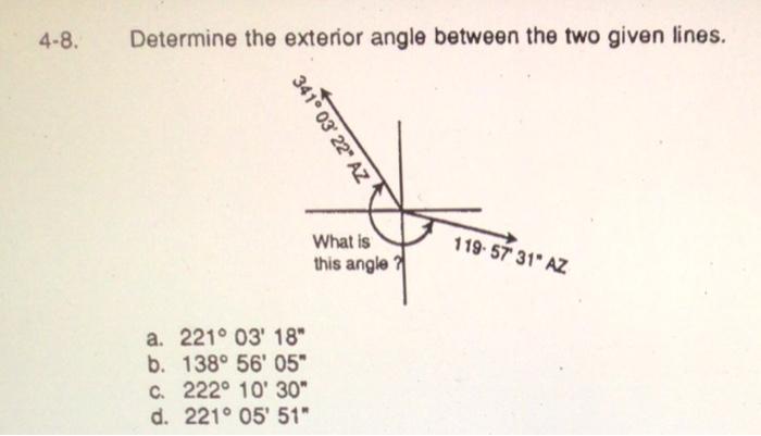 Solved 4-8. Determine the exterior angle between the two | Chegg.com