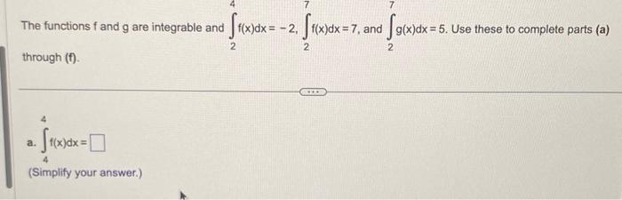 Solved The functions f and g are integrable and | Chegg.com