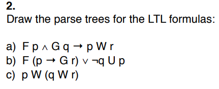 Solved Draw the parse trees for the LTL formulas: | Chegg.com
