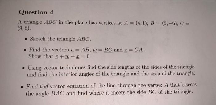 Solved A triangle ABC in the plane has vertices at | Chegg.com