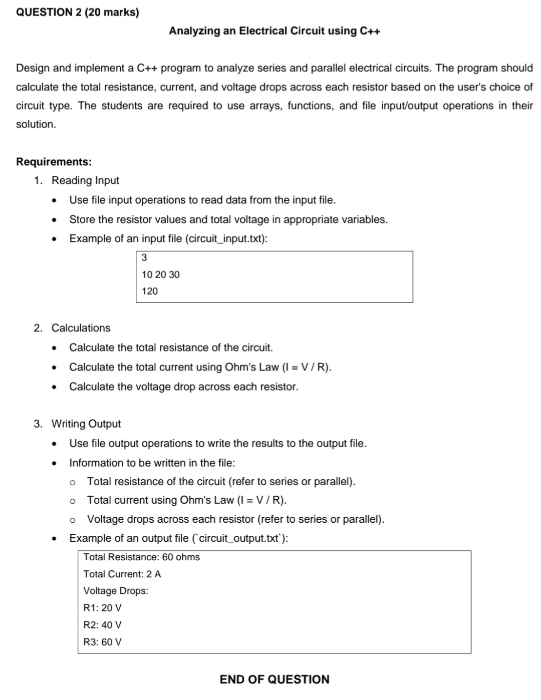 Solved QUESTION 2 (20 ﻿marks)Analyzing an Electrical Circuit | Chegg.com