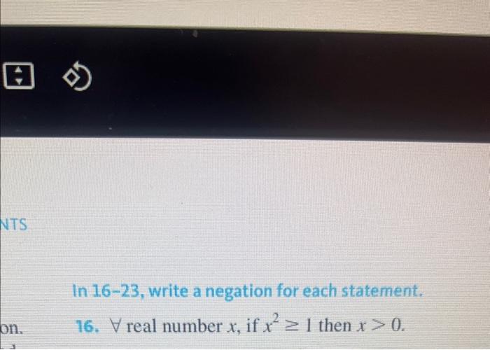 Solved In 16-23, write a negation for each statement. 16. ∀ | Chegg.com