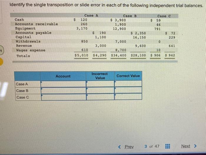 Solved Identify the single transposition or slide error in | Chegg.com
