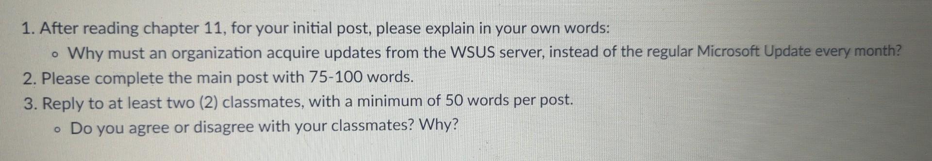 Solved 1. After reading chapter 11 , for your initial post, | Chegg.com