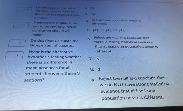 Solved 1. μ1 =μ2 =μ3the Error sum of squares. Round to the | Chegg.com