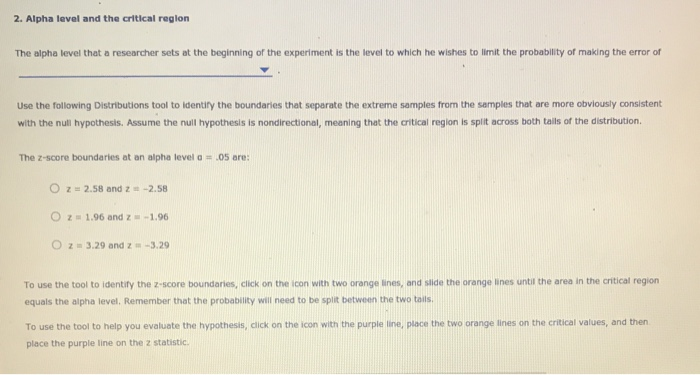 Solved 2. Alpha level and the critical region The alpha | Chegg.com