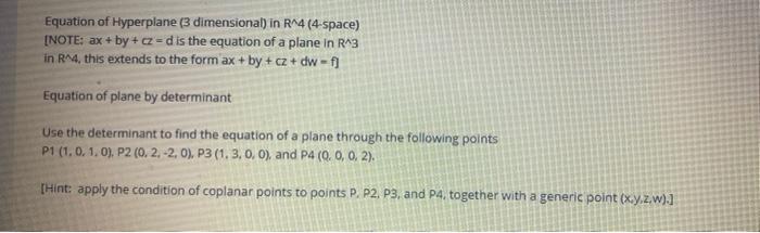 Solved Equation of Hyperplane (3 dimensional) in R^4 | Chegg.com