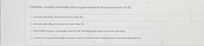 Solved Complete crowding out implies that as government | Chegg.com