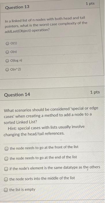 Solved In a linked list of n nodes with both head and tail | Chegg.com