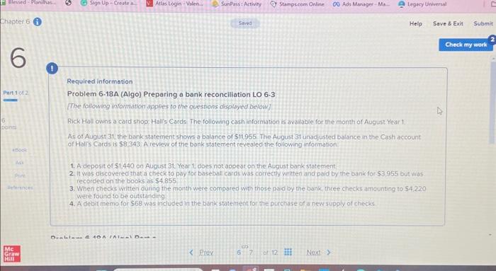 Solved Required information Problem 6.18A (Algo) Preparing a | Chegg.com