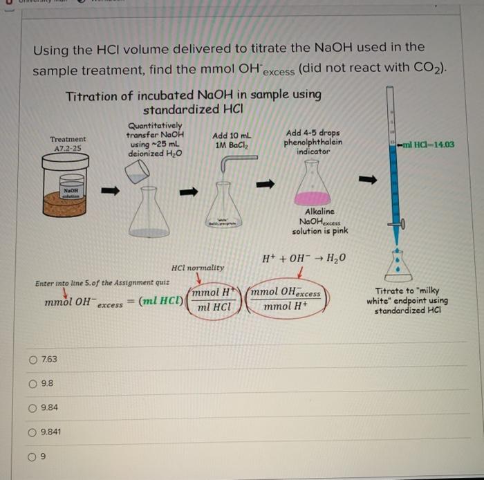 Using the HCI volume delivered to titrate the NaOH | Chegg.com