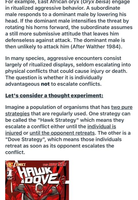 Solved An evolutionarily stable strategy (ESS) was defined | Chegg.com