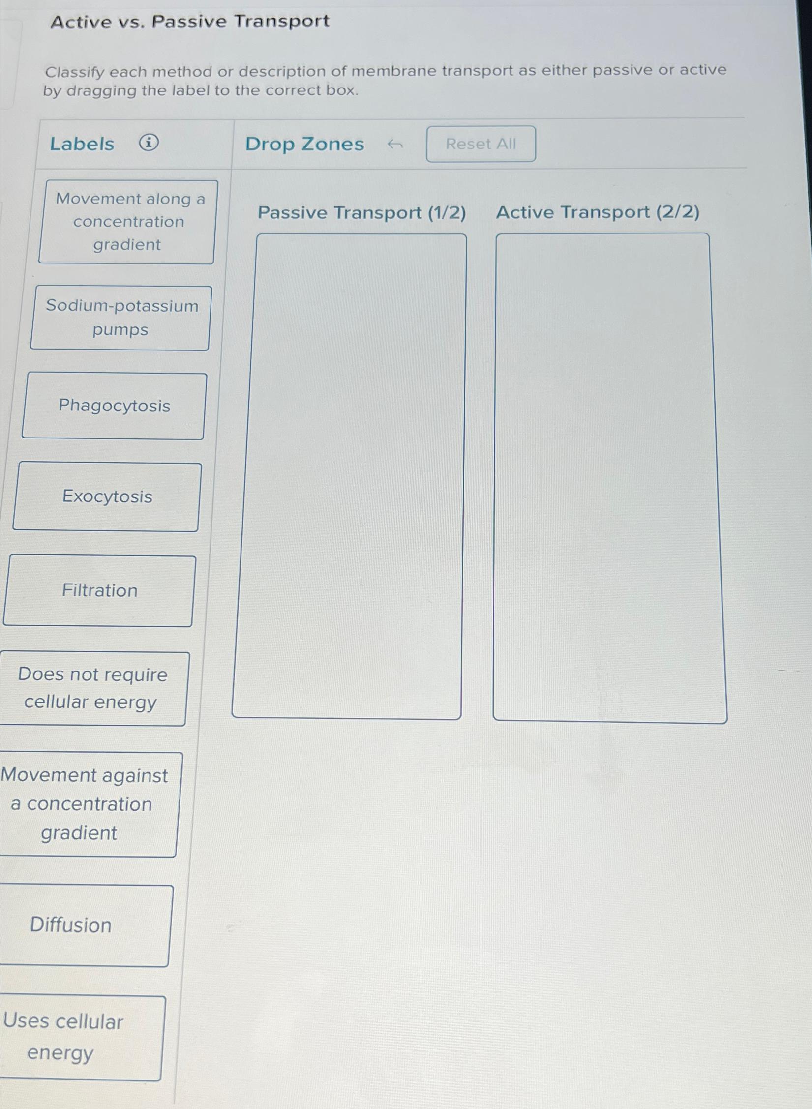 Solved Active vs. ﻿Passive TransportClassify each method or | Chegg.com