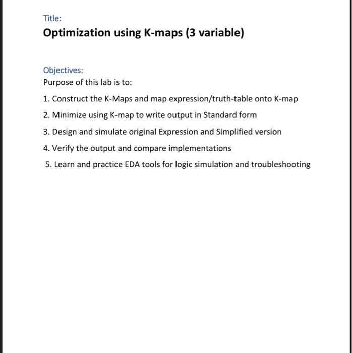 Solved Title Optimization Using K Maps 3 Variable 2320