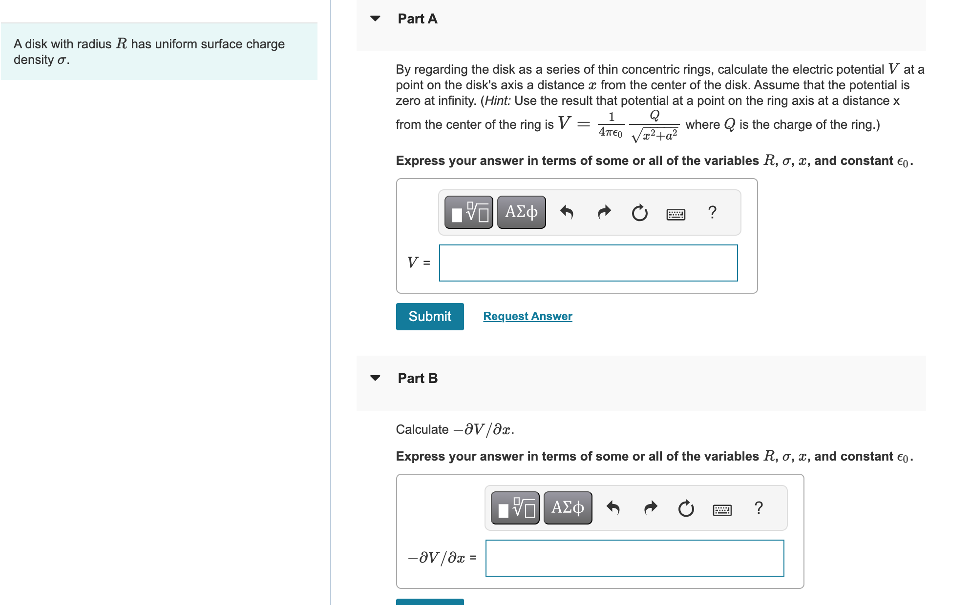 Solved Part AA disk with radius R ﻿has uniform surface | Chegg.com