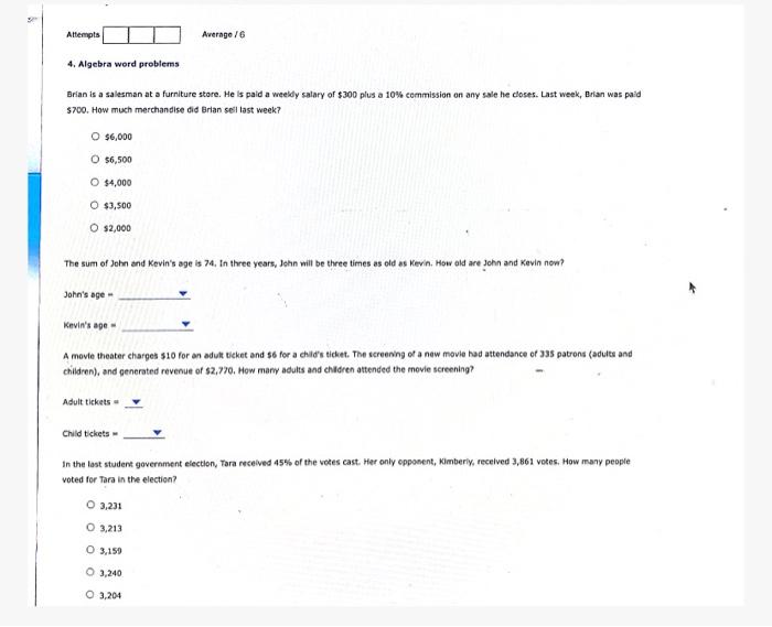 Solved Attempts Average/6 4. Algebra word problems Brian is | Chegg.com