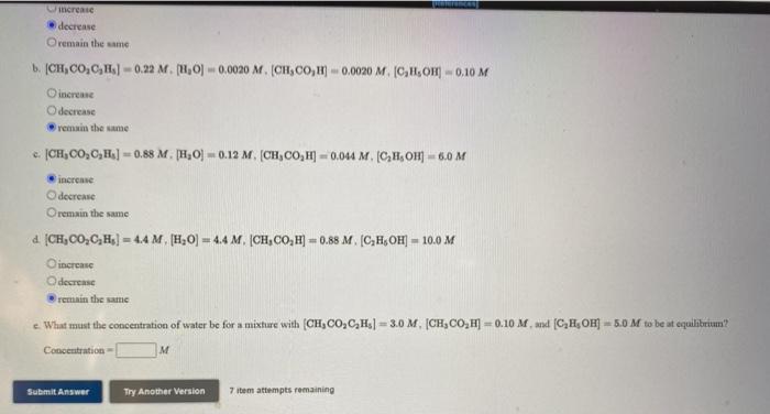 Solved increase decrease remain the same b. [CH, CÔ CH] = | Chegg.com