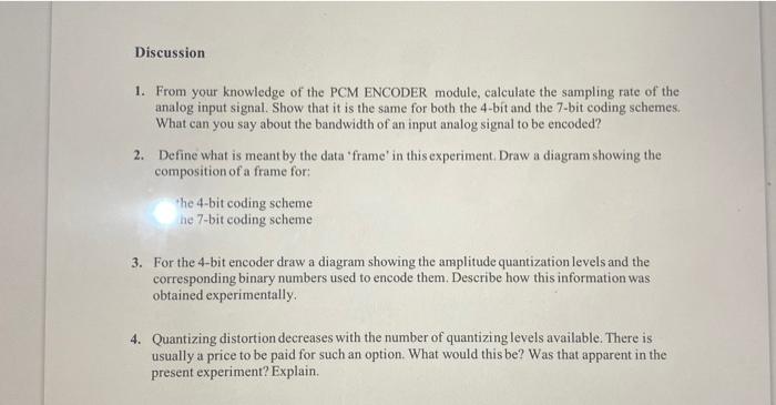 Solved 1. From your knowledge of the PCM ENCODER module, | Chegg.com
