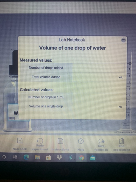 Lab Notebook Volume of one drop of water Measured | Chegg.com