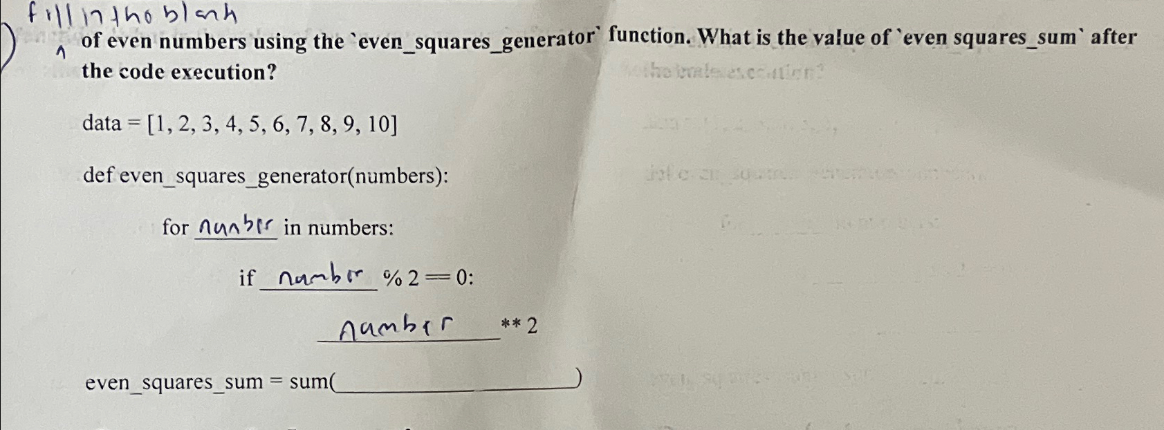 Solved fillint tho blant??? ﻿of even numbers using the | Chegg.com