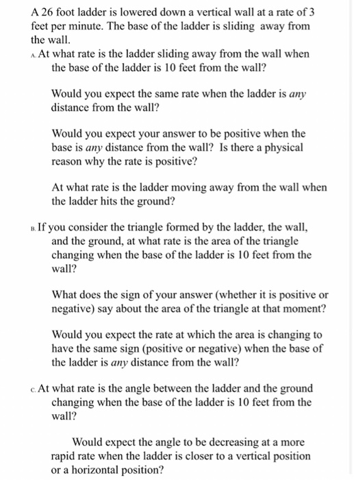 Solved A 26 foot ladder is lowered down a vertical wall at a | Chegg.com