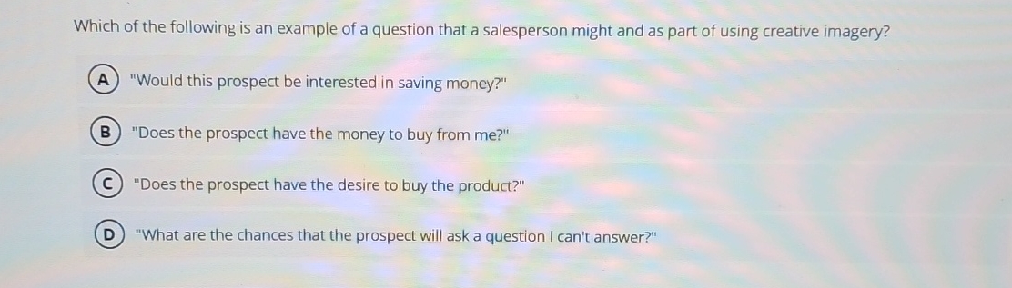 Solved Which of the following is an example of a question | Chegg.com