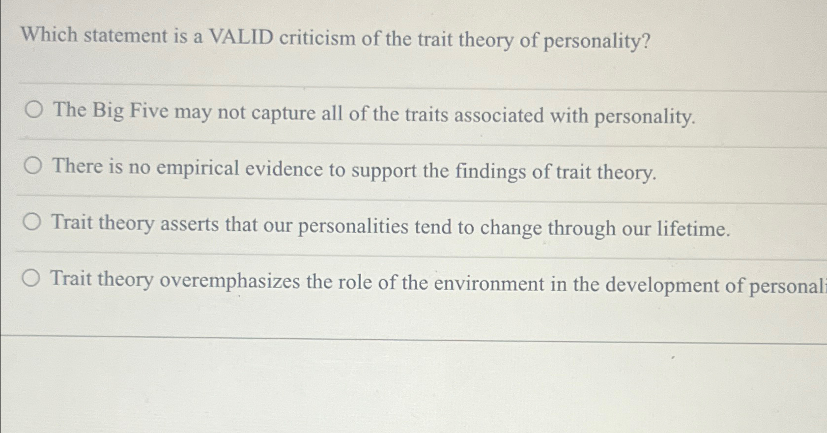 Solved Which statement is a VALID criticism of the trait | Chegg.com