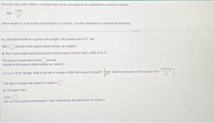 Solved The body mass index (BMI) is a number that can be | Chegg.com