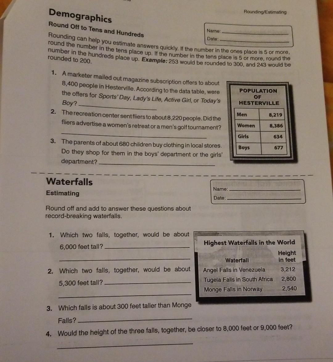 Solved Demographics Rounding/Estimating Round Off to Tens | Chegg.com
